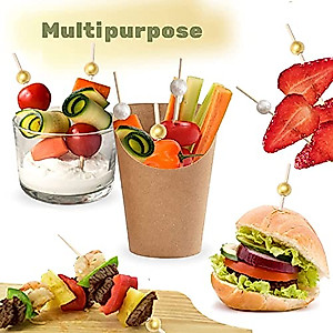 HXYCNNA [50 Cups + 200 Picks] Charcuterie Cups with Cocktail Picks, Disposable French Fries Cups, 14 oz French Fry Holder Kraft Paper Cups, French Fry Paper Snack Cups