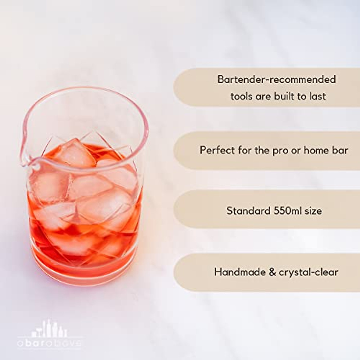 A Bar Above Diamond Cut Cocktail Mixing Glass – Thick, Sturdy Glass Beaker to Mix & Stir Cocktails – Drink Mixer Glass for Bar Mixing Set – Basic Professional or Home Bar Accessories (18 oz)