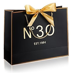 Kolldenn 30th Birthday Gift Bag Medium Black Gold 30th Birthday Paper Bag N°30 EST. 1994 Keepsake Metallic Printing 30 Birthday Party Present 1994 Wife Husband 30 Year Old Paper Bag for Gift Wrapping