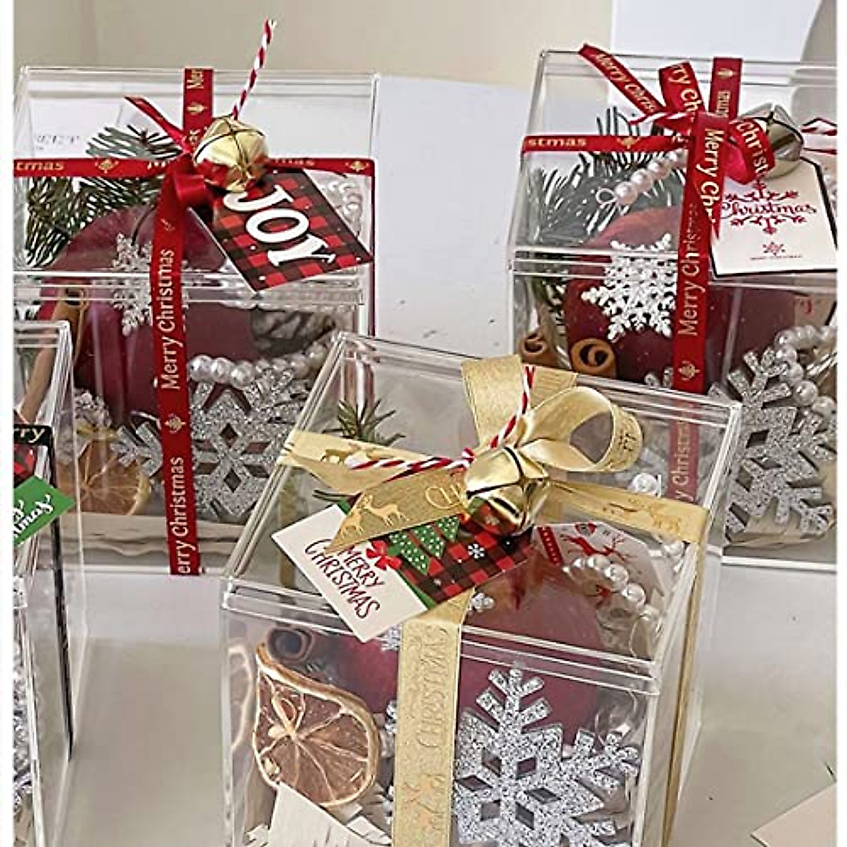 Acrylic Box,4 Packs 4x4x4 Inch Clear Boxes with Lids Transparent Display Square Cube Storage Organizer Containers Boxes Easter Party Cake Candy Box Wedding Birthday Decorative Boxes