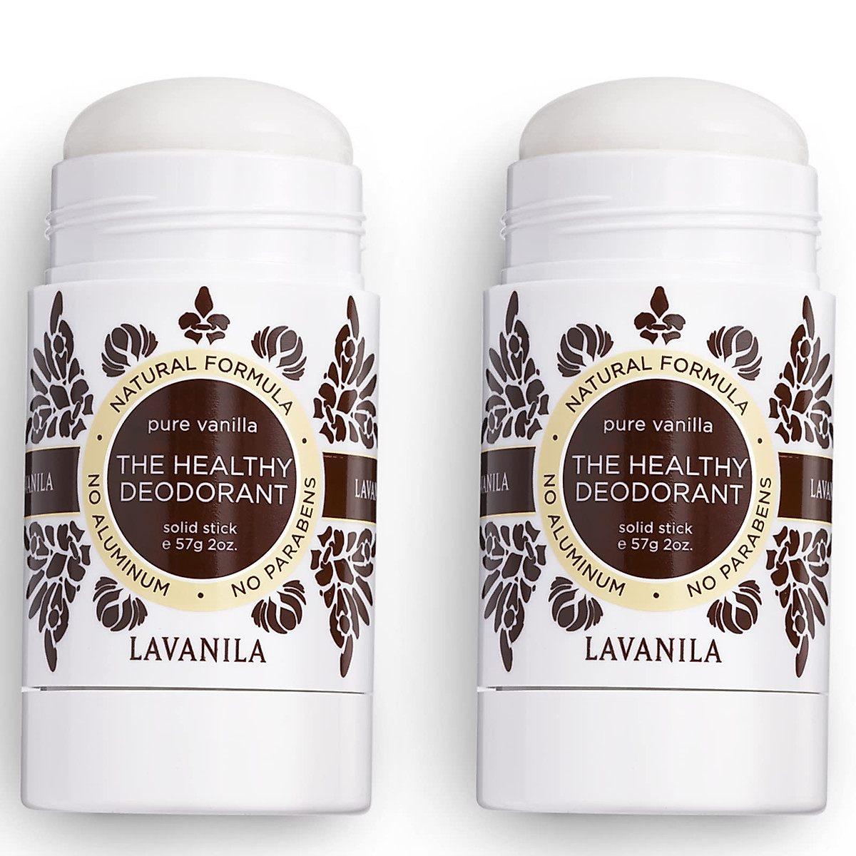 Lavanila Pure Vanilla Natural Aluminum Free Deodorant 2-Pack - The Healthy Deodorant for Men and Women, Solid Stick (2 Ounce Each), Vegan