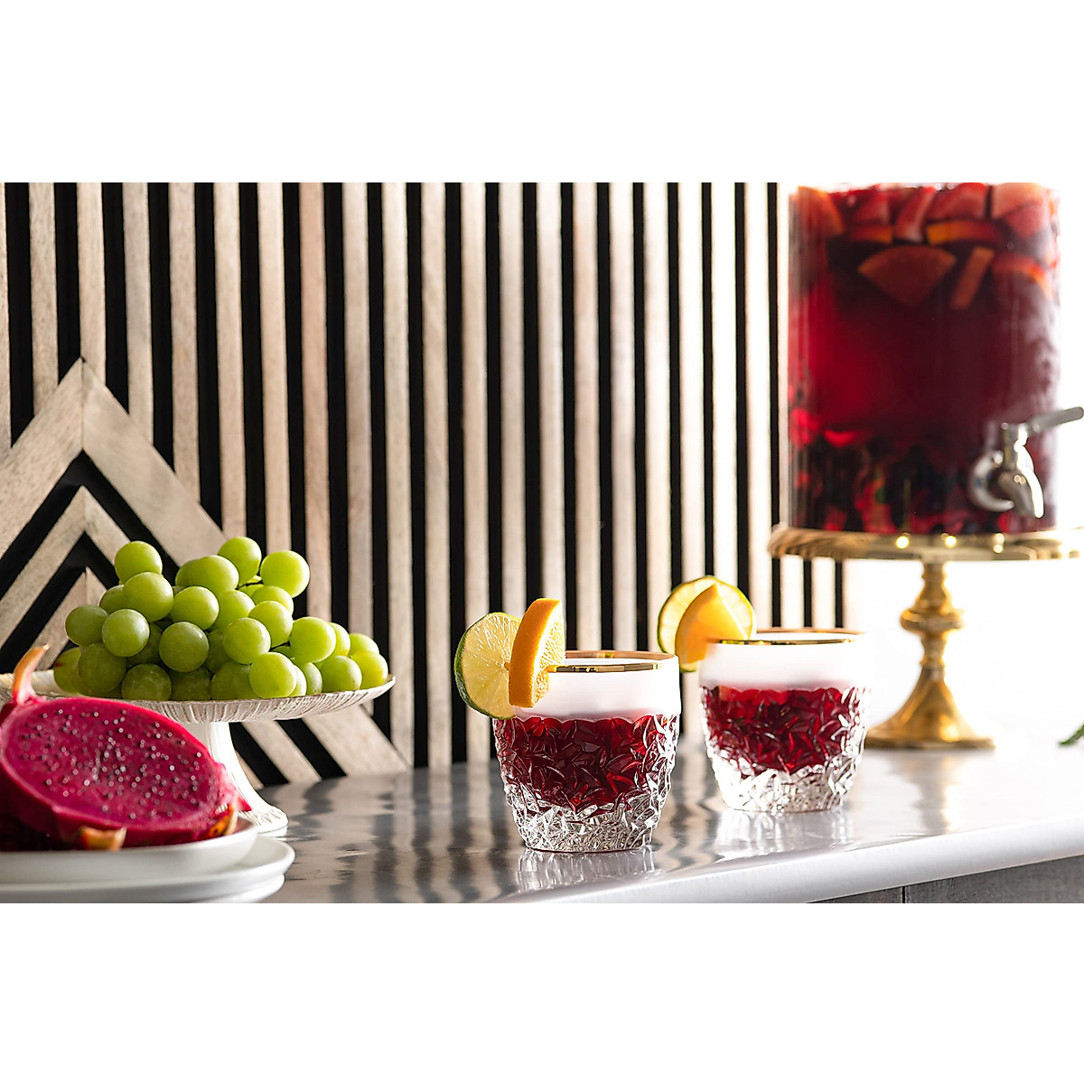 Barski - European Quality Glass - Crystal - Set of 6 - Double Old Fashioned Tumblers - DOF - each Tumbler is 12 oz. - with Frosted Crack Design and Gold Band - Glasses are Made in Europe