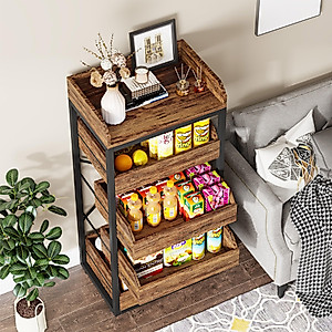 Tribesigns Wood Fruit and Vegetable Storage Rack, 5-Tier Pull-Out Snack Stand Fruit Basket Stand, Utility Shelf Organizer for Kitchen, Living Room, Bedroom, Rustic Brown