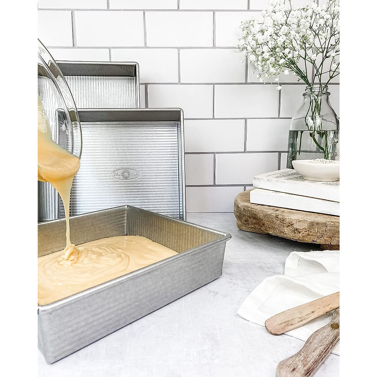 USA Pan Bakeware Aluminized Steel 6 Pieces Set, Cookie Sheet, Half Sheet, Loaf Pan, Rectangular Pan, Square Cake Pan, 12 Cup Muffin Pan