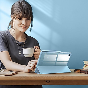 Fintie Hybrid Slim Case for Samsung Galaxy Tab S6 Lite 10.4 Inch 2024/2022/2020 with S Pen Holder, Shockproof Cover with Clear Transparent Back Shell, Blue