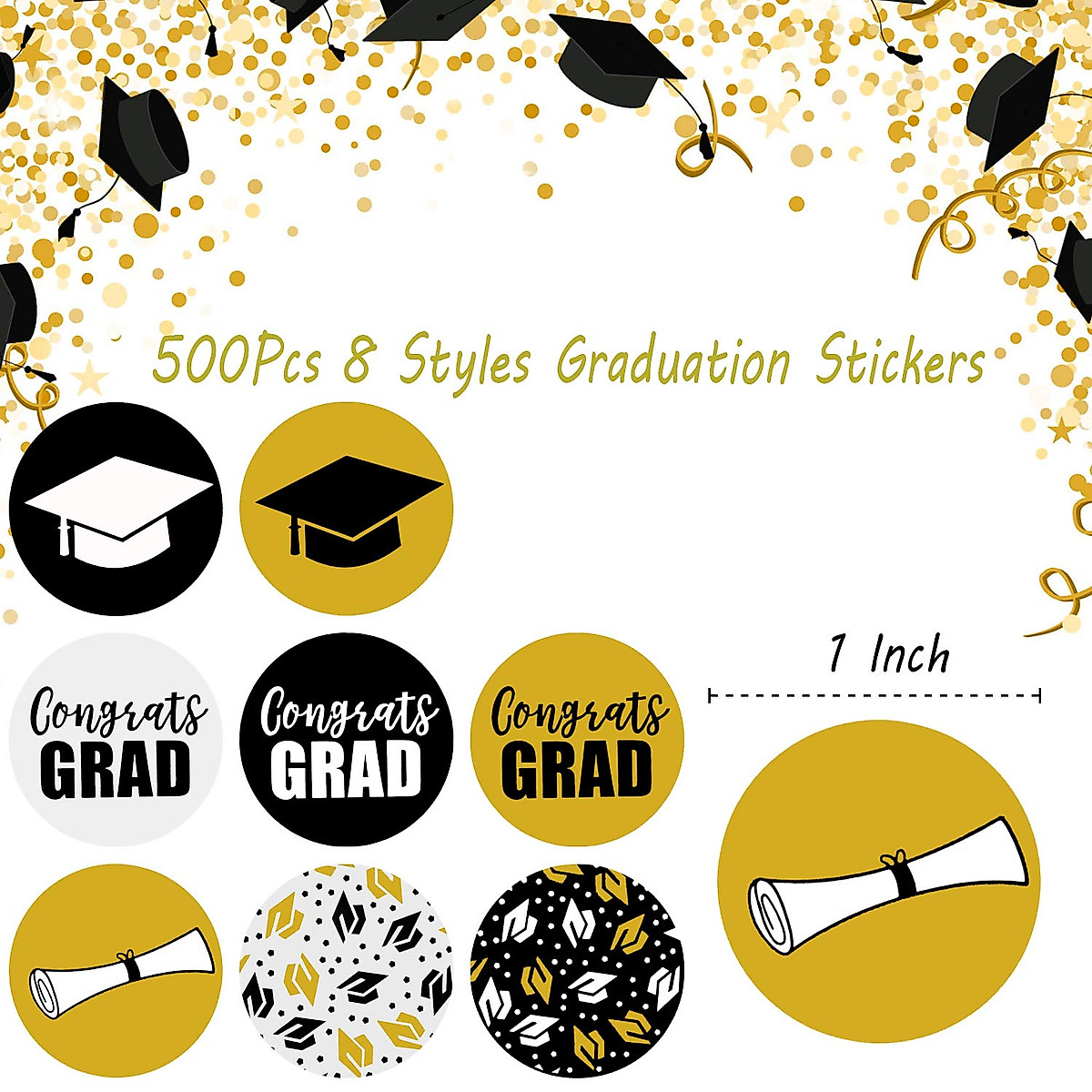 500Pcs Graduation Stickers Graduation Cap Stickers Congrats Grad Class of 2024 Stickers for Graduation Envelope Seals(1Inch)