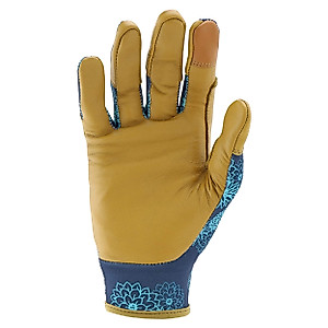 Miracle-Gro MG86213/WML Premium Goatskin Padded Palm Gloves – Floral, Medium-Large, High Dexterity Spandex Back Gloves for Women