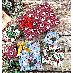 U'COVER Christmas Gift Wrapping Paper Large Sheet for Kids Boys Girls Baby Women Men Xmas Wrapping Paper 3Style Christmas Sloth Llama Santa Snowman Tree Truck Car Gift Wrap Paper (27*39.4inch 22sq.ft.)
