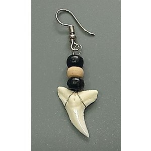 Genuine Mako Shark Tooth Earrings, Handmade Wooden Beads Dangle Shark Tooth Earrings for Women Jewelry GA056-A