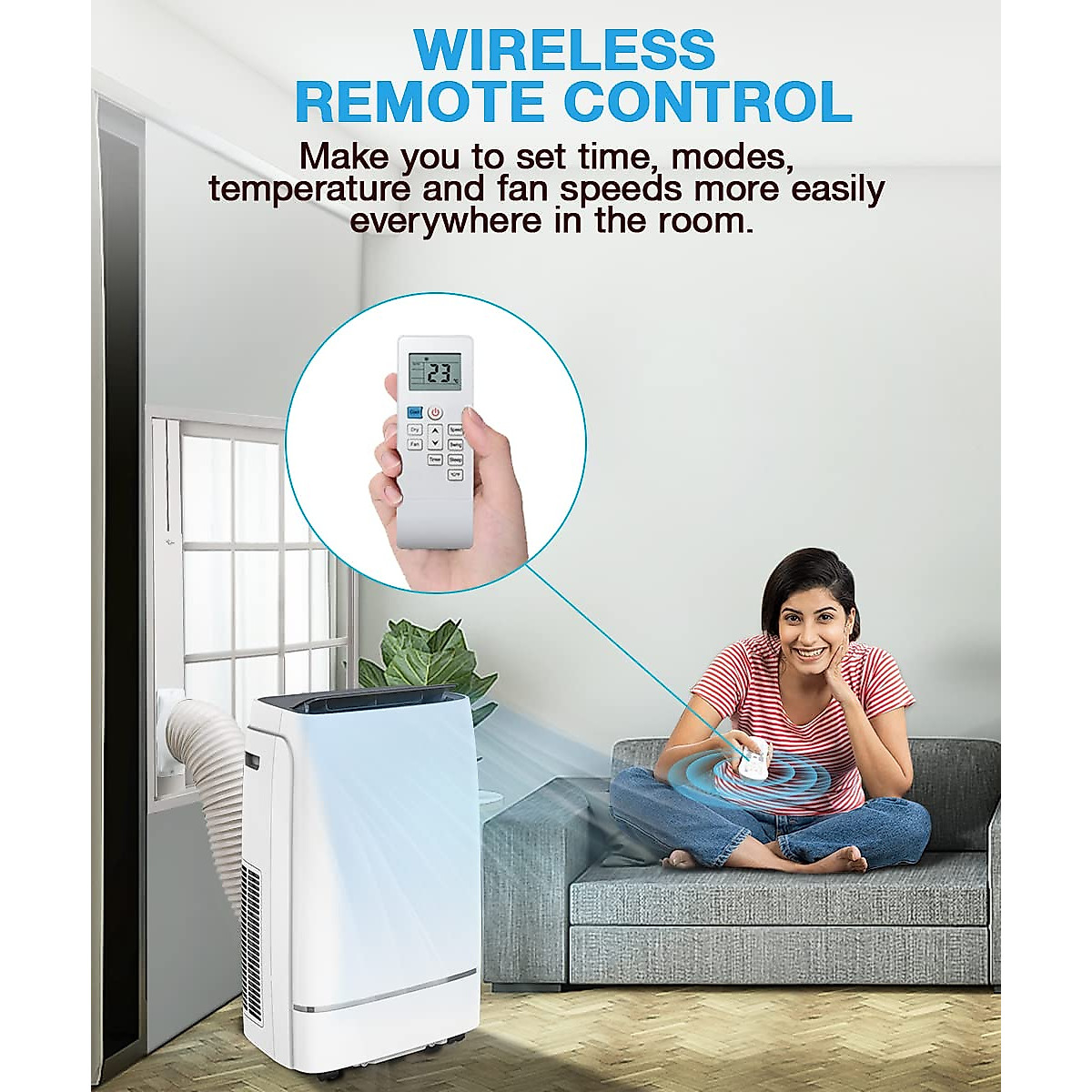 Joy Pebble Portable Air Conditioner, 12000 BTU for Room up to 550 sq. ft, Dehumidifier & Fan, Portable AC with 3 Fan Speeds, Automatic Louver Sweep,24H Timer, Remote Control, ECO