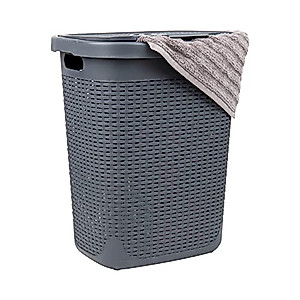 Mind Reader Basket Collection, Slim Laundry Hamper, 50 Liter (15kg/33lbs) Capacity, Cut Out Handles, Attached Hinged Lid, Ventilated, 17.65"L x 13.75"W x 21"H, Gray