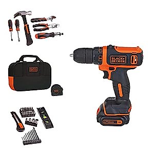BLACK+DECKER 12V MAX Drill & Home Tool Kit, 60-Piece (BDCDD12PK)