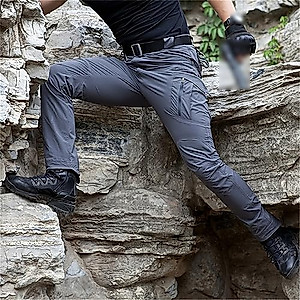 Zipper Men's Tactical Cargo Pants Quick Dry Combat Military Pants Elastic Trousers Gray