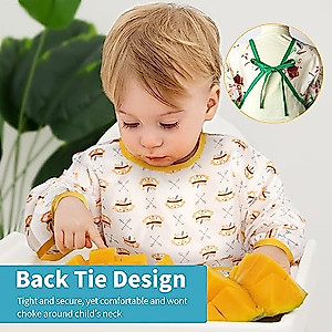 3 Pcs Long Sleeved Bib Set | Baby Waterproof Bibs with Pocket Bundle | Toddler Bib with Sleeves and Crumb Catcher | Stain and Odor Resistance Play Smock Apron - Pack of 3 | 6-24 Months