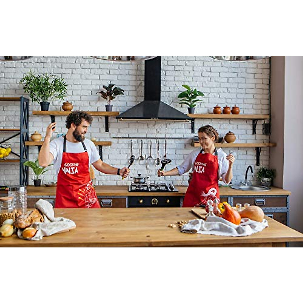 Cute Black Kitchen Bib Apron For Women and Men - With 2 Pockets and Graphic - Multi-sized - For Chefs and Home Cooking - Water Resistant - Gift Box Cooking Ninja Apron for Women