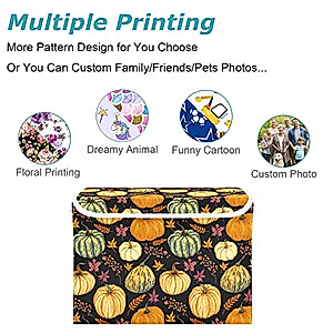 CaTaKu Pumpkins Fall Leaves Storage Bins with Lids and Handles, Fabric Large Storage Container Cube Basket with Lid Decorative Storage Boxes for Organizing Clothes