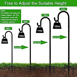 Garden Shepherd Hook Outdoor with 5 Prong Base, Bird Feeder Pole Hanger Holder Stand, Adjustable Heavy Duty Solar Light Plant Lantern Hanger Holder, Wedding Decor Matte Black (48 Inch- 2 Packs)