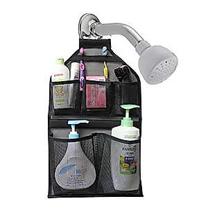 MISSLO Hanging Mesh Pockets Hold 340oz/1000ml Shampoo Shower Organizer + Mesh Hanging Shower Caddy with Rotatable Hanger (Black)