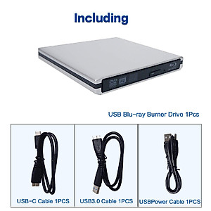 External Aluminum USB C USB 3.0 3D Blu-ray Burner DVD CD Writer Drive Compatible with 2012 to 2019 MacBook Air MacBook Pro New iMac and All Windows Pcs