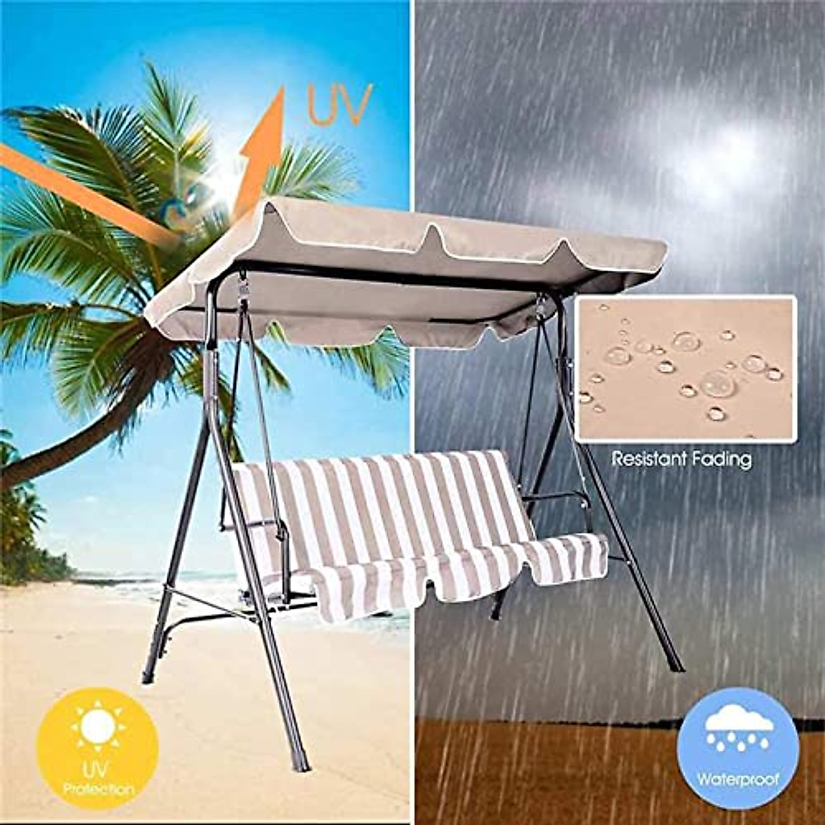BTURYT Patio Swing Canopy Waterproof Top Cover Set, Swing Canopy Replacement Cover and Swing Chair Cover for Patio Garden Swing Outdoor(top Cover + Chair Cover)