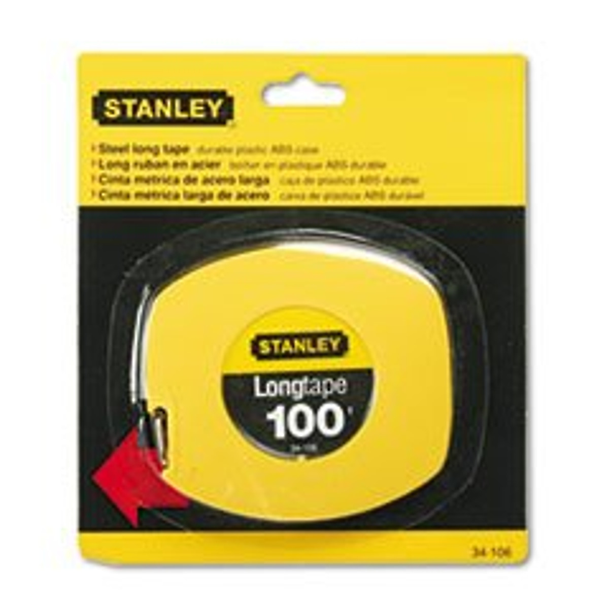 Long Tape Measure, 1/8"" Graduations, 100ft, Yellow, Sold as 1 Each