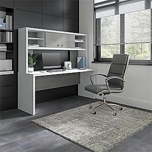 Pemberly Row 72W Computer Desk with Hutch in Pure White & Gray - Engineered Wood