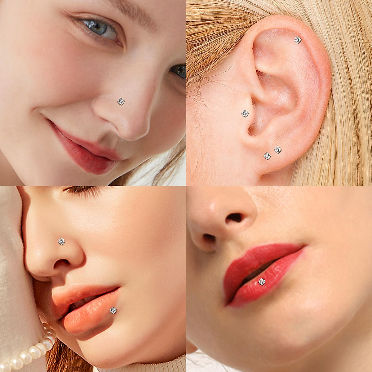 ORAZIO 8 Pcs 18G Stainless Steel Nose Piercing Lip Rings Studs Ear Piercings 6-12mm