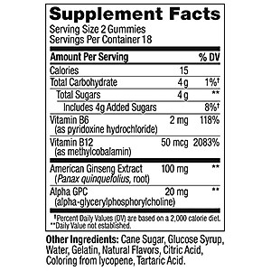 Olly Laser Focus Gummy 18 Day Supply Gummies Ginseng Alpha GPC B Vitamins Chewable Supplement, Berry Tangy Tangerine, 36 Count