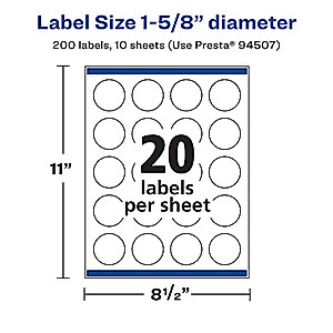 Avery Durable Waterproof Round Labels with Sure Feed, 1-5/8" Diameter, 200 Oil and Tear-Resistant Waterproof Labels, Print-to-The-Edge, Laser/Pigment-Based Inkjet Printable Labels