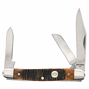 Old Timer Generational USA Series 34OTG Middleman Traditional Folding Pocket Knife with Stainless Steel Clip Point Blade, Sheepsfoot Blade, Pen Blade, Bone Handle, and Made in USA for EDC, and Outdoor
