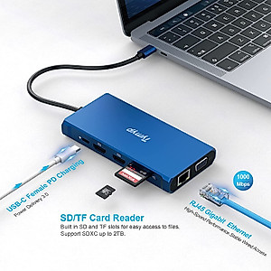 USB C Docking Station, Tymyp 12 in 1 Triple Display USB C Hub Adapter with Dual 4K HDMI & VGA, 2 x USB 3.0 & 2.0, USB-C 3.0, Gigabit Ethernet LAN, Type C PD, SD/TF Card Reader