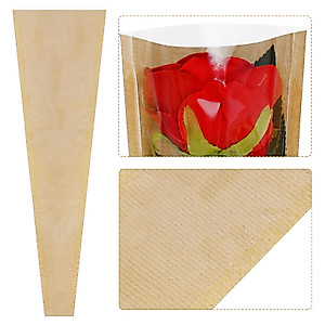 50Pcs Single Rose Sleeve Flower Wrapping Bags Kraft Paper Flower Wrapping Paper Single Floral Sleeves Flower Rose Bouquet Wrapping Sleeves Flower Wrap Bags for Mother's Day Wedding Bouquet Valentine's Gifts (Brown, 5x15.75in)