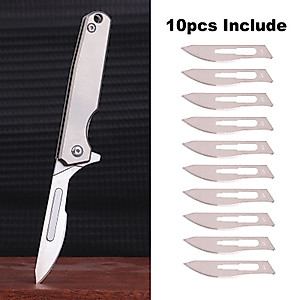 Samior TS51 Small Slim Scalpel Folding Pocket Flipper Knife with 10pcs #24 Replaceable Blade, 5.1 inches Grey Titanium Handle with Liner Lock, Utility EDC Keychain Knives, 0.99oz