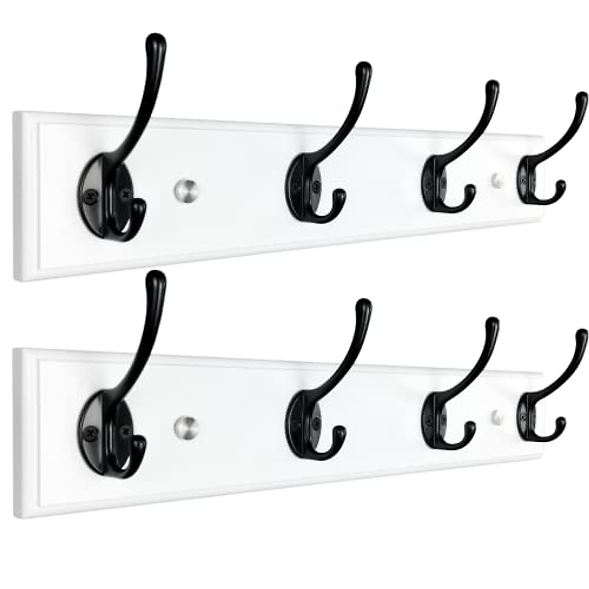 mapeoes 2 Pack 17.3'' Wood White Coat Rack Wall Mount 4 Hooks, Hook Spacing 5.15'',Heavy Duty Wooden Wall Coat Hanger for Cloth,Hat,Key, Small Modern Wall Decoration Rack for Kids Room Entryway