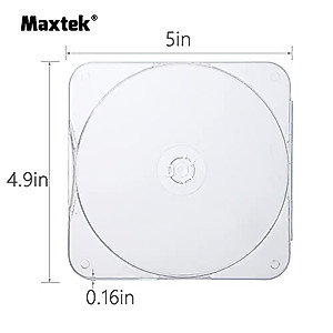 Maxtek 25 Pack Ultra Slim Clear Transparent Square Shaped CD and DVD Disc Clam Shell Case with Lock, Single Disc Capacity, Durable and Impact Resistant PP Poly Plastic Case.