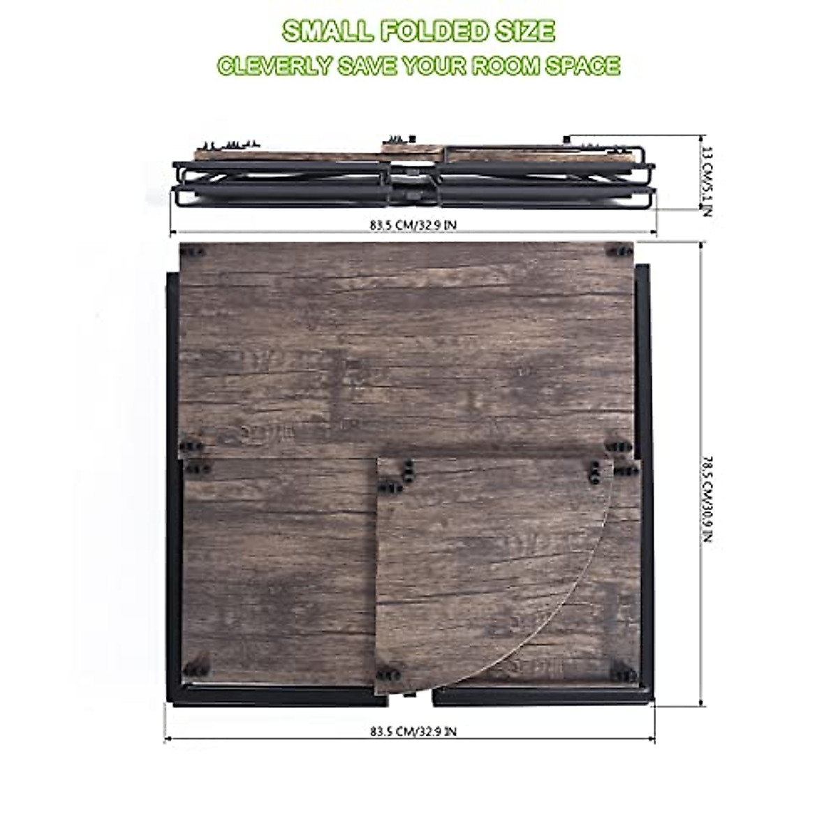 Geniqua 3-Piece L-Shaped Wooden Computer Folding Table Corner Desk Space-Saving Industrial Style PC Laptop Desk for Workstation Home Office