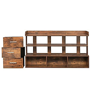 usikey Vertical Shoe Rack, 3-Tier Wooden Shoe Racks with 3 Bottom Drawers & 2 Hooks, Shoe Storage Shelf, Modern Shoe Rack Organizer for Entryway, Hallway, Closet, Rustic Brown