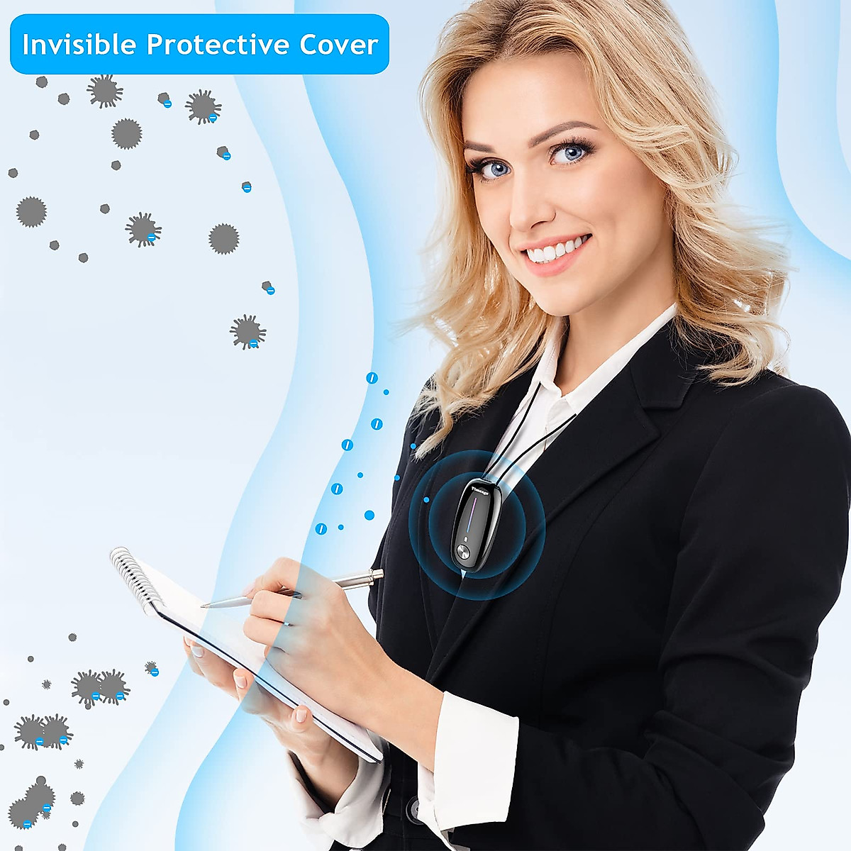 Portable Air Purifier,Timeage Personal Air Purifier Necklace, Wearable Mini Air Ionizer Eliminates Pollen,Smoke,Dust for Outdoor,Travel(Black)