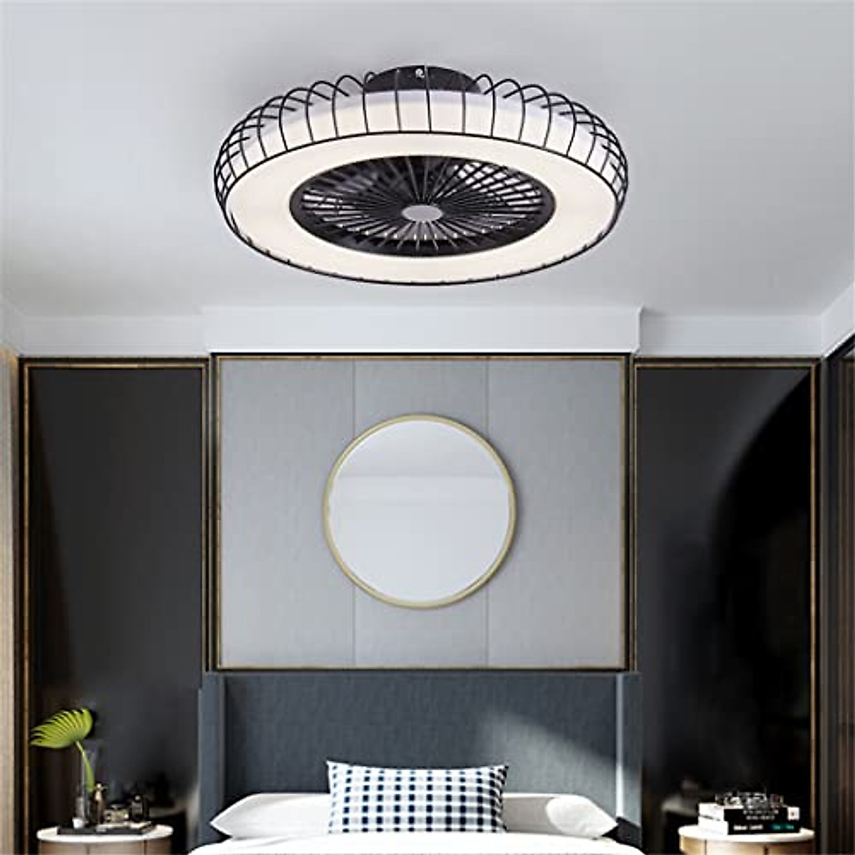SHABOZ Ceiling Light lamp LED Ceiling Fan with Light App and Remote Control for Bedroom Wind Speed Adjustable Infinitely Dimming Lamp