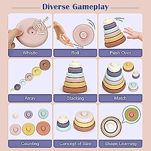 Mini Tudou Stacking & Nesting Circle Toy,6 Pcs Soft Building Rings Stacker & Teethers,Squeeze Play with Early Educational Learning Stacking Tower, Toy for 6+ Months Boys & Girls