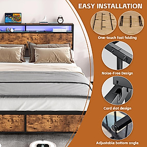 QSOSTNS Bed Frame with Ergonomic Headboard, 14 inch Fast Assembly Metal Bed with LED Lights, Outlets & USB, Bed Frame Full Size with Storage, Noise Free, No Box Spring Needed (Full)