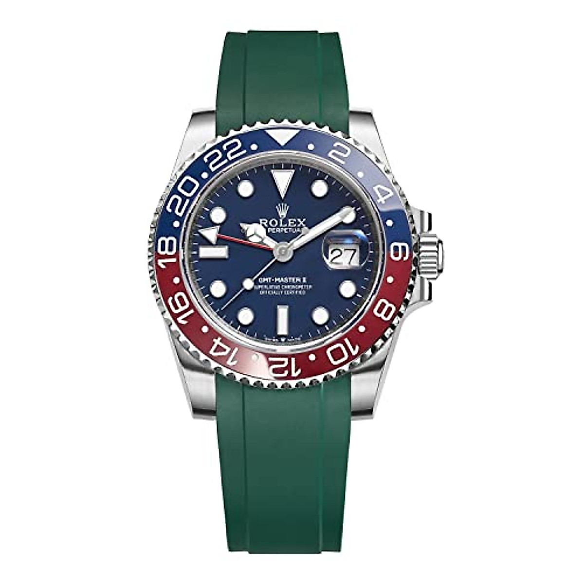 Crafter Blue RX01 Curved End Watch Band Rubber Strap Replacement for ROLEX SUBMARINER CERAMIC REF.116610, Green