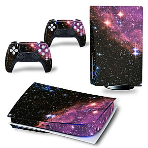 Full Body Vinyl Skin Stickers Cover for PS5 Disc Edition Console and Controllers (Disk Edition, Starry Sky)
