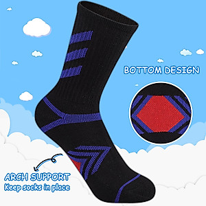 Comfoex Boys Crew Socks Athletic Long Cotton Socks For Kids Half Cushioned Calf Sports Socks 6 Pairs