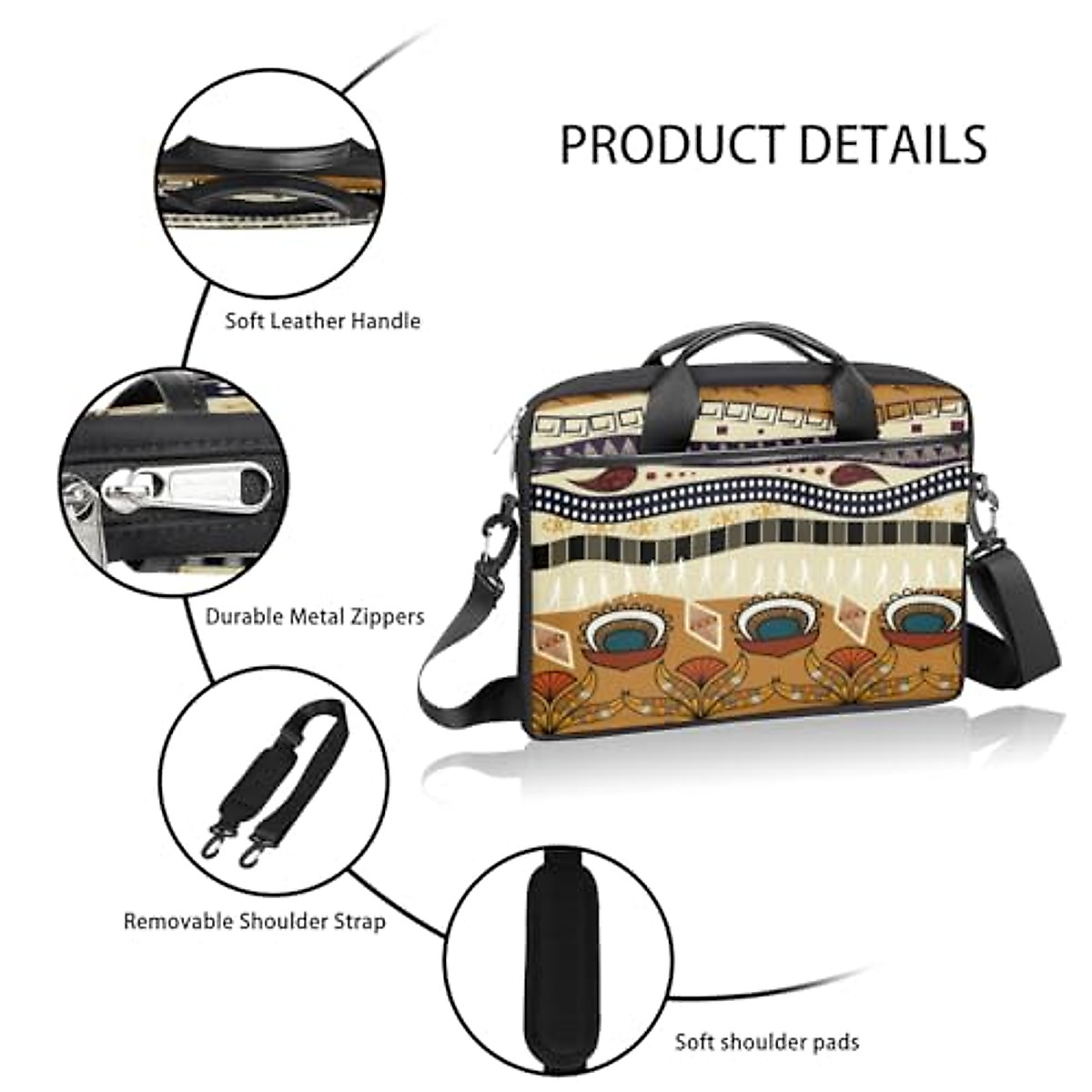 Ethnic Human Laptop Computer Bag Waterproof Shoulder Messenger Bag 13-15 inch Durable Laptop Tote Bag with Shoulder Strap Handle Lightweight Crossbody Briefcase