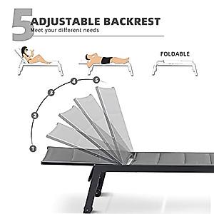 PURPLE LEAF Outdoor Chaise Lounge 2 Pieces Aluminum Patio Lounge Chair with Side Table and Wheels All Weather Outdoor Reclining Chair for Patio Pool Beach Sunbathing Chair, Grey