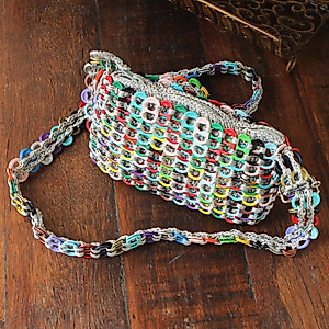 NOVICA Artisan Handmade Recycled Poptop Shoulder Bag Artisan Crafted Multi Color with Soda Metallic Multicolor Brazil Purse 'Mini Rainbow Light'