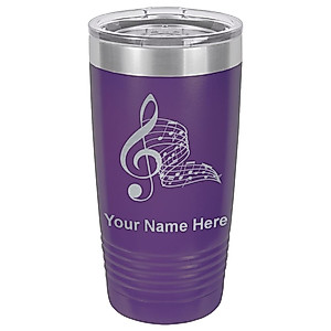 LaserGram 20oz Vacuum Insulated Tumbler Mug, Musical Notes, Personalized Engraving Included (Dark Purple)