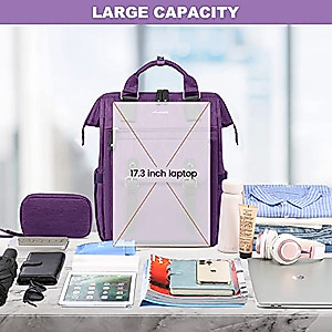 LOVEVOOK Laptop Backpack for Women Teacher Doctor Nurse Bags Work Backpack Purse Business Computer Bag, College Backpack Daypack, Anti-theft Travel Backpack with USB Charging Port, Dark Purple