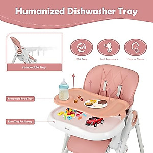 babimoni 4 in 1 Baby High Chair, High Chairs for Babies and Toddlers, Portable Feeding and Eating Seat, Foldable Highchair with 4 Levels of Recline and 7 Levels of Height Adjustment (Pink)